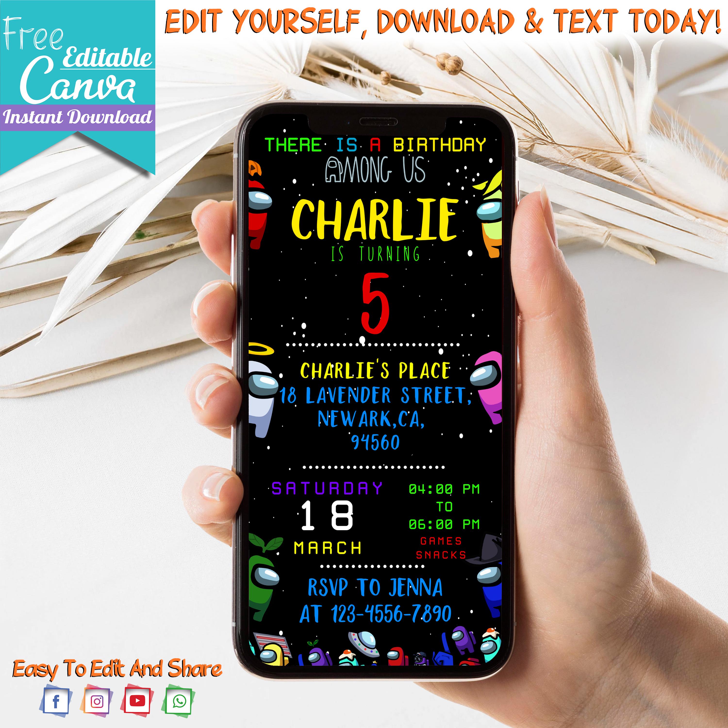 Editable Among Us Mobile Birthday Invitation | Evite Kids Birthday ...