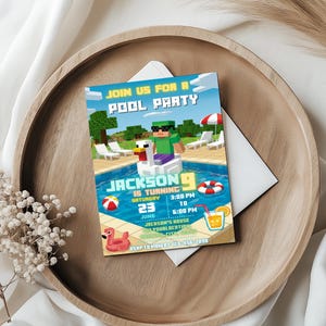 Editable Minecraft Pool Party Invitation | Minecrafter Birthday ...