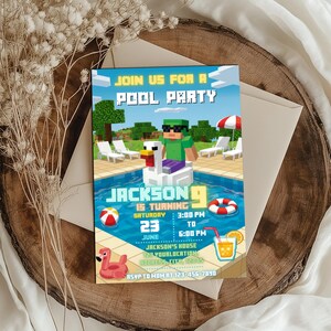 Editable Minecraft Pool Party Invitation | Minecrafter Birthday ...