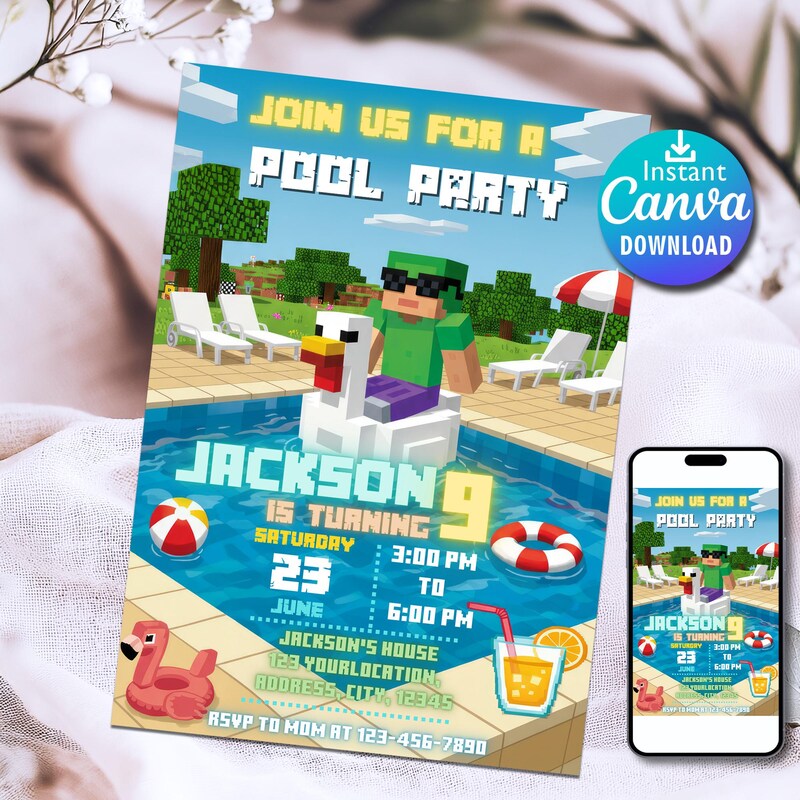 Minecrafter Birthday Invitations - Etsy
