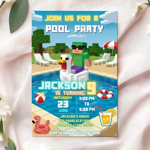 Editable Minecraft Pool Party Invitation | Minecrafter Birthday ...