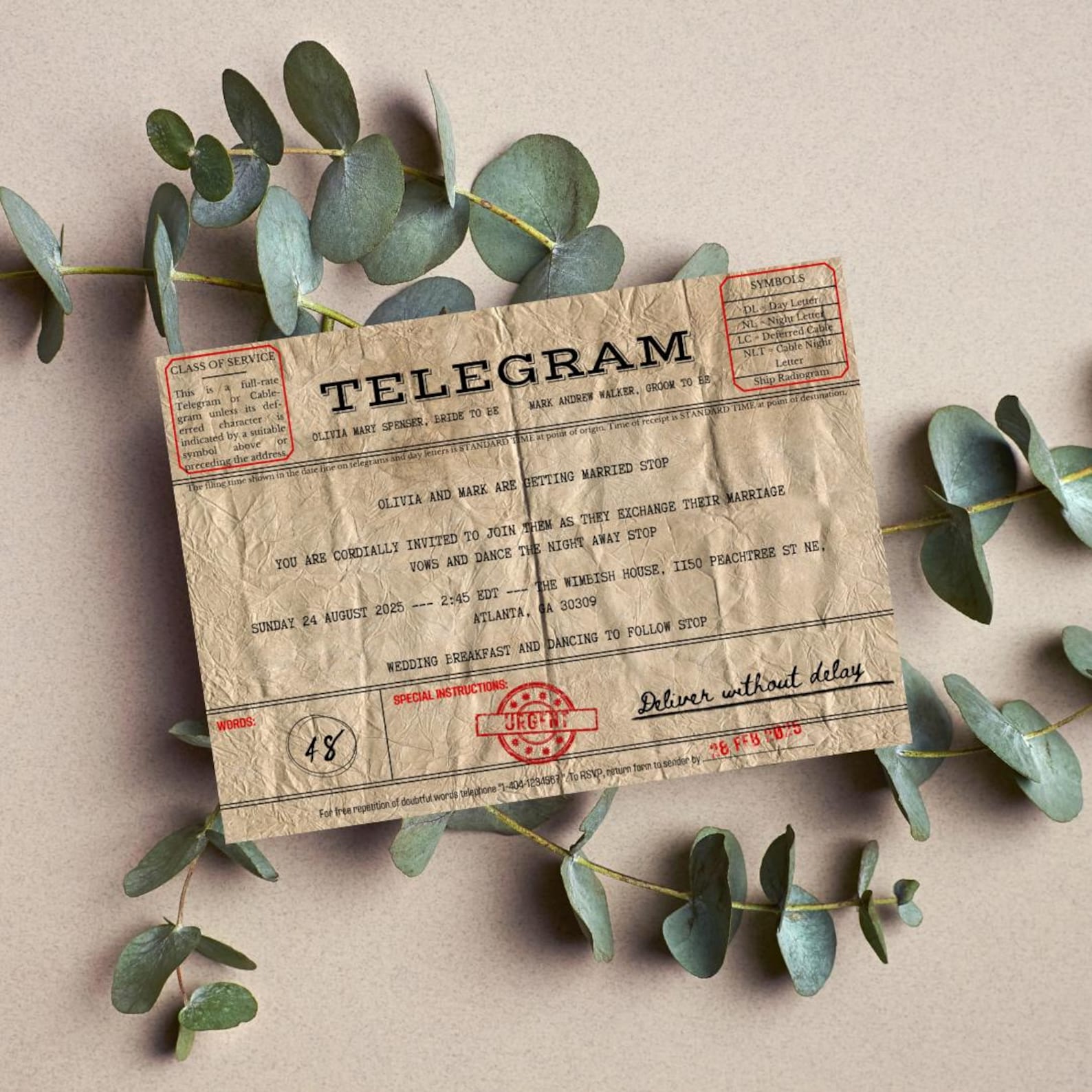 Vintage Telegram Wedding Invitation Template: 1920s Theme (editable ...