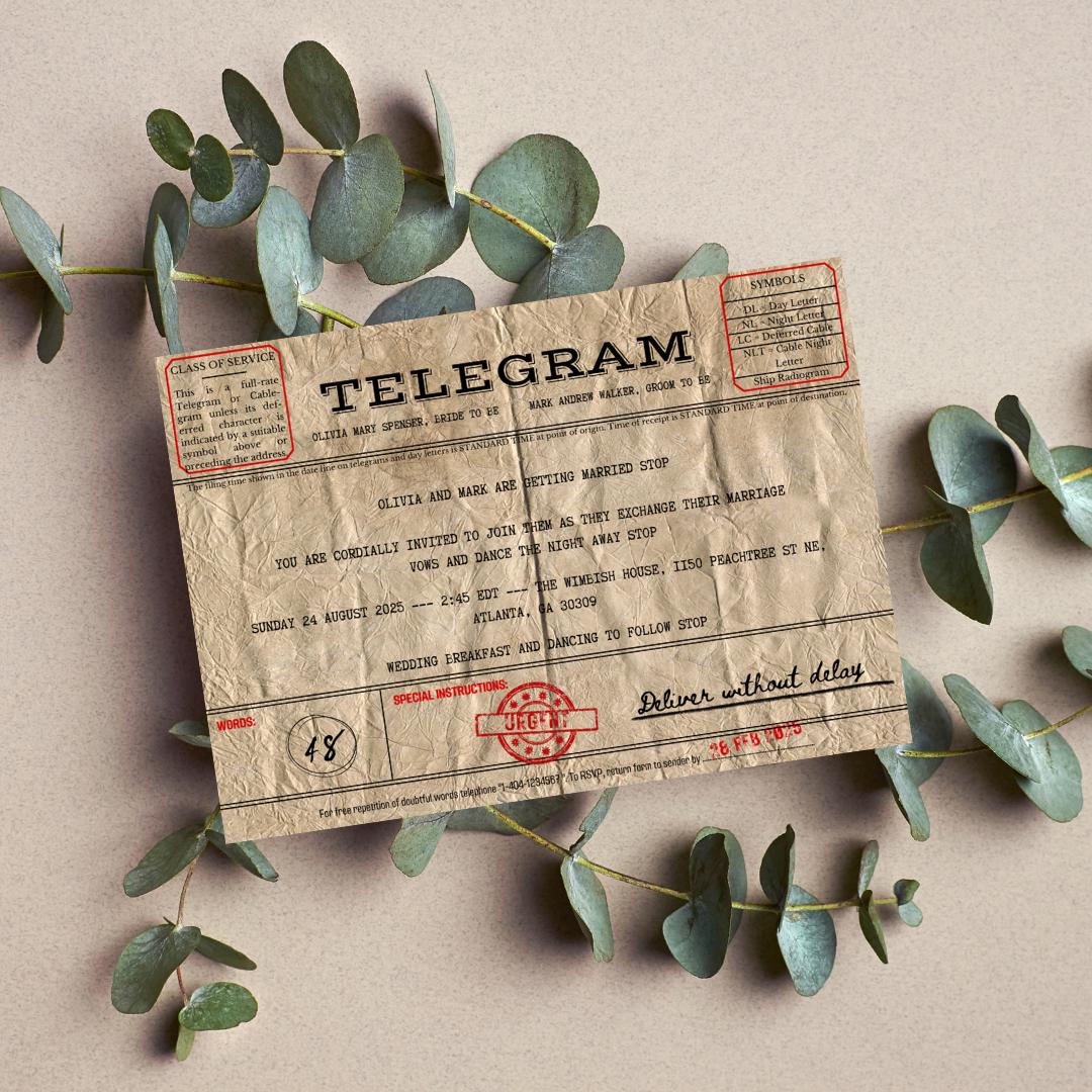 Editable Telegram Wedding Template Western Union Telegram Invite ...