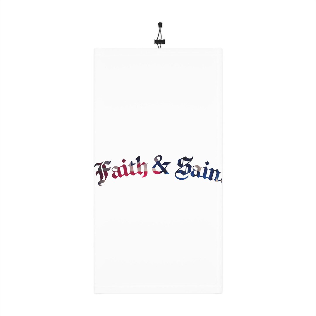 Faith & Saints Neck Gaiter | Script Logo, Red and Blue Lettering- With ...