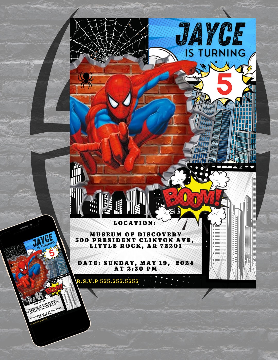 Spiderman Mobile Invitation, Spiderman Invitation, Spiderman Invites ...
