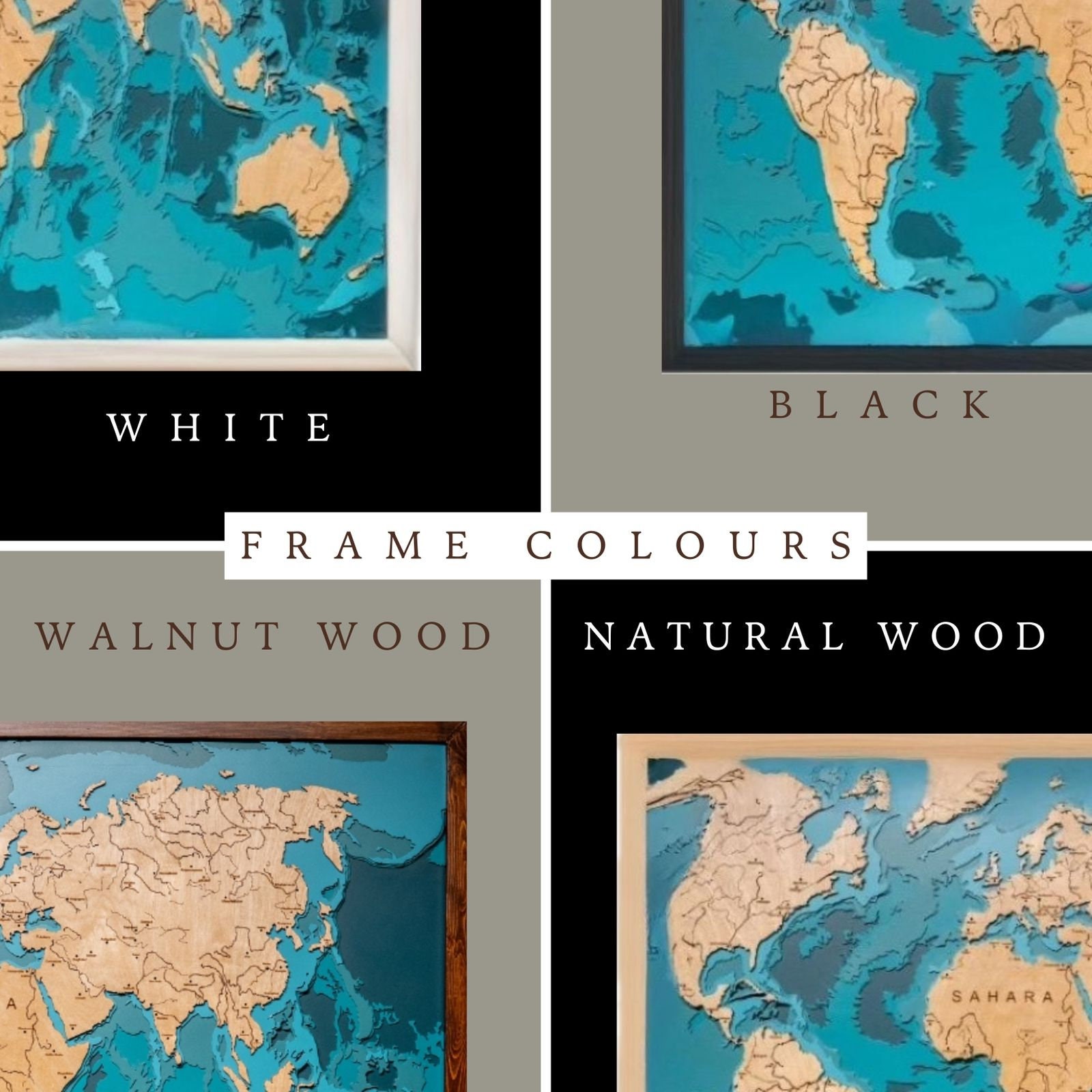 Wooden Map , World Map With Landmarks , Custom Map Engraved on Wood ...