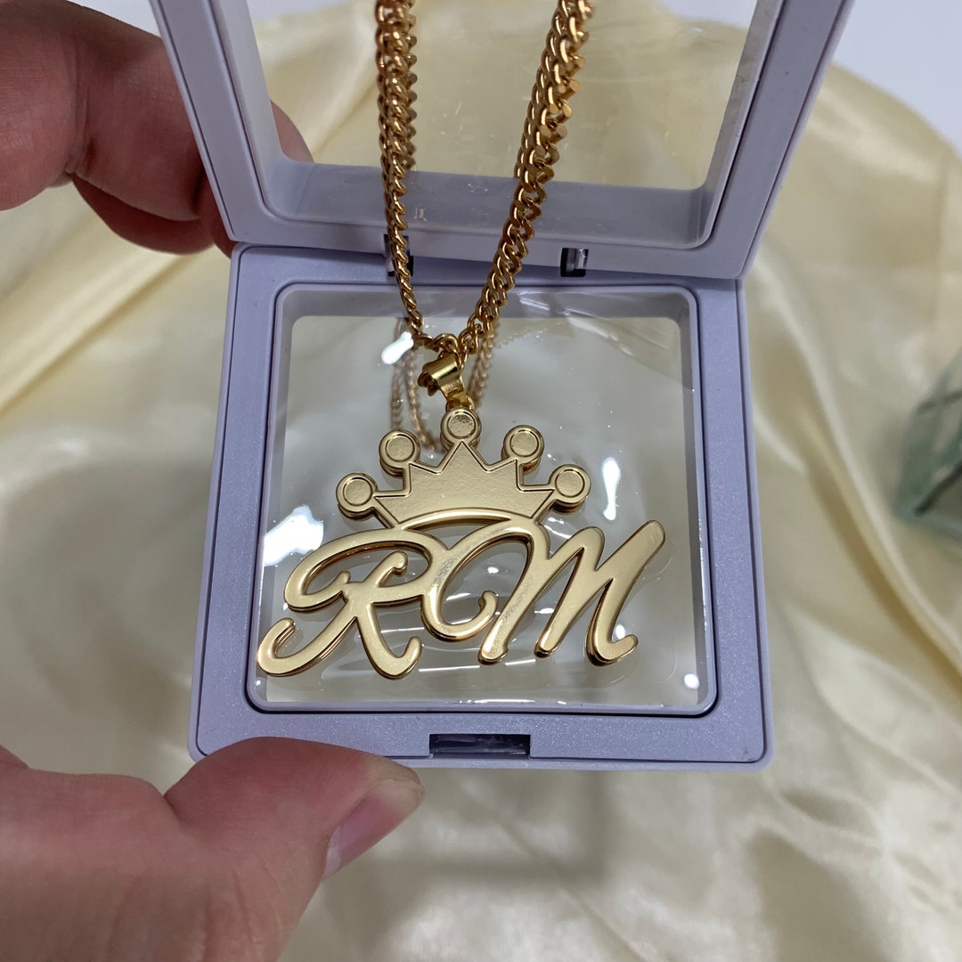 Custom 3D Name Necklace, Crown Nameplate Necklace, Two Tone Necklace ...