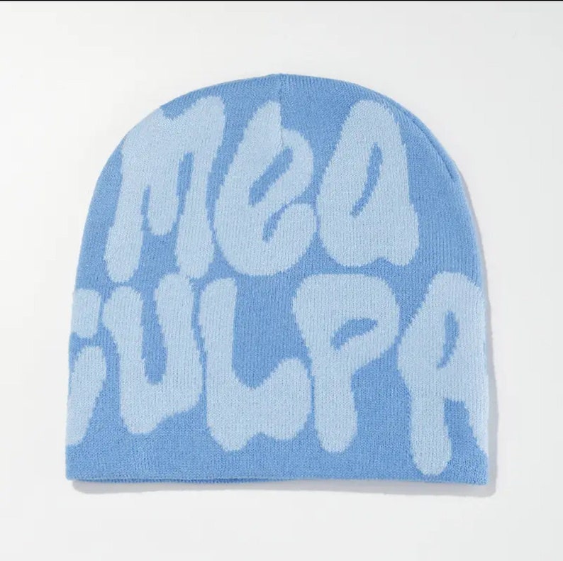 Baby Blue Y2K MEA CULPA Beanie - Etsy