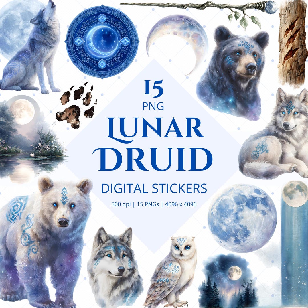 Lunar Druid Watercolor Clipart, TTRPG Fantasy Art Moon PNG, Printable ...