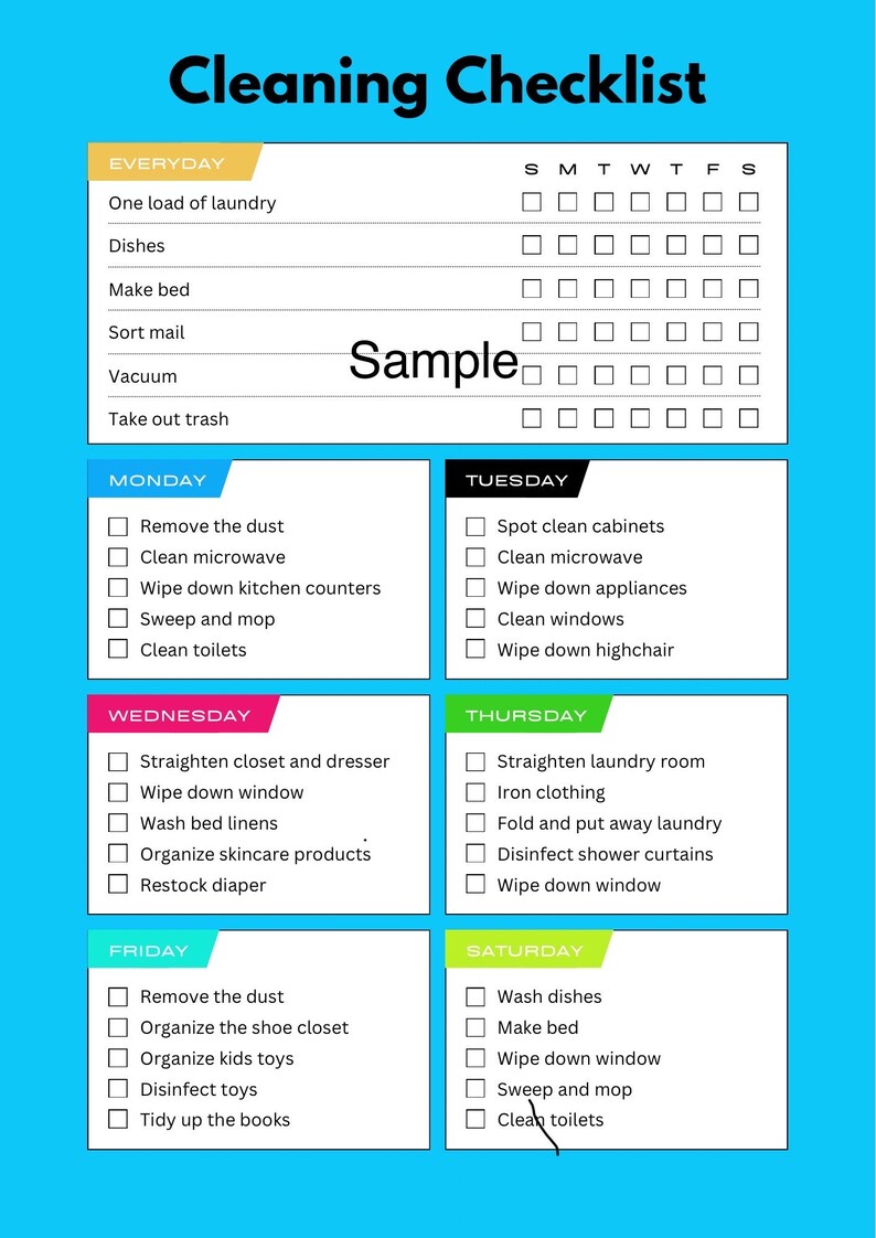 Cleaning Checlist Template Editable - Etsy