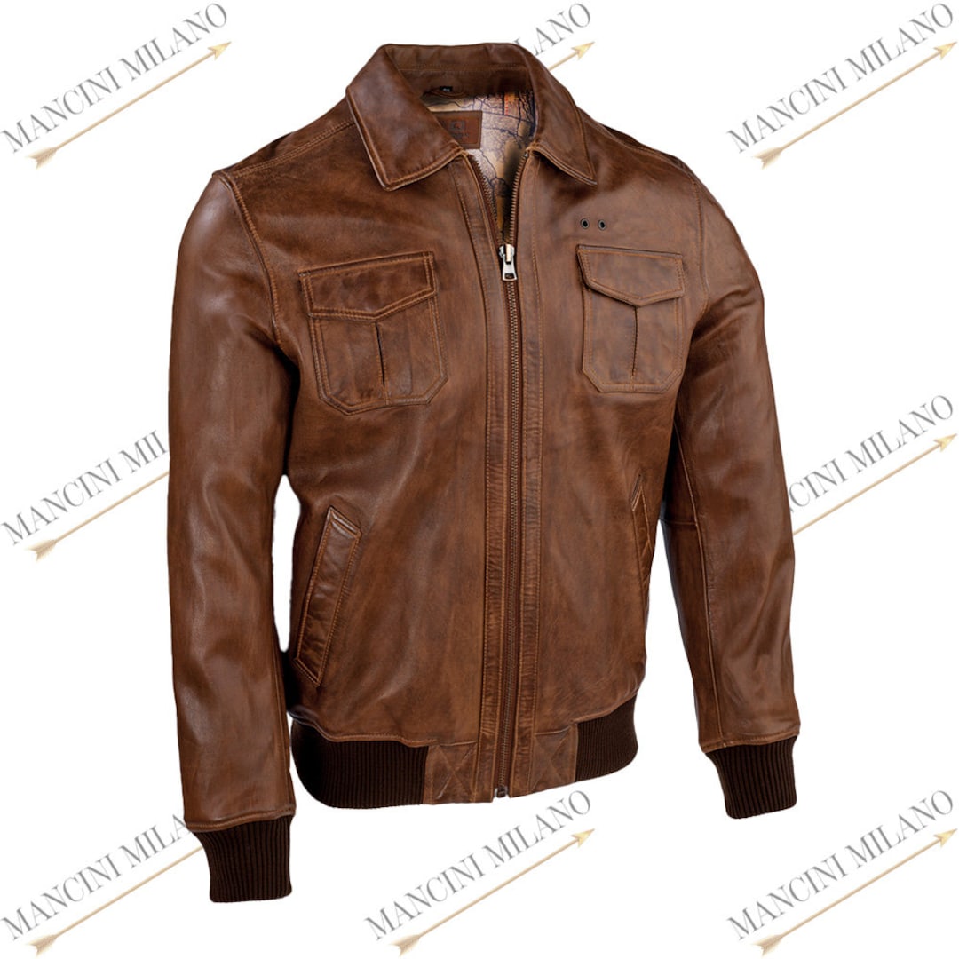 Real Cow Airborne Leather Jacket Mancini Milano - Etsy