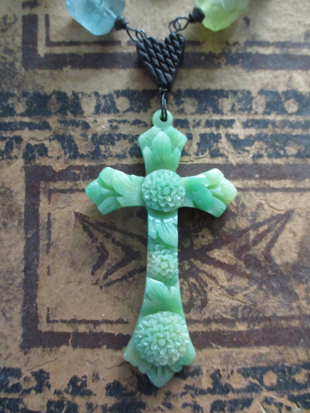 Pond Flowers ~ Antique Bakelite Cross Roman Sea Glass Summer Necklace ...