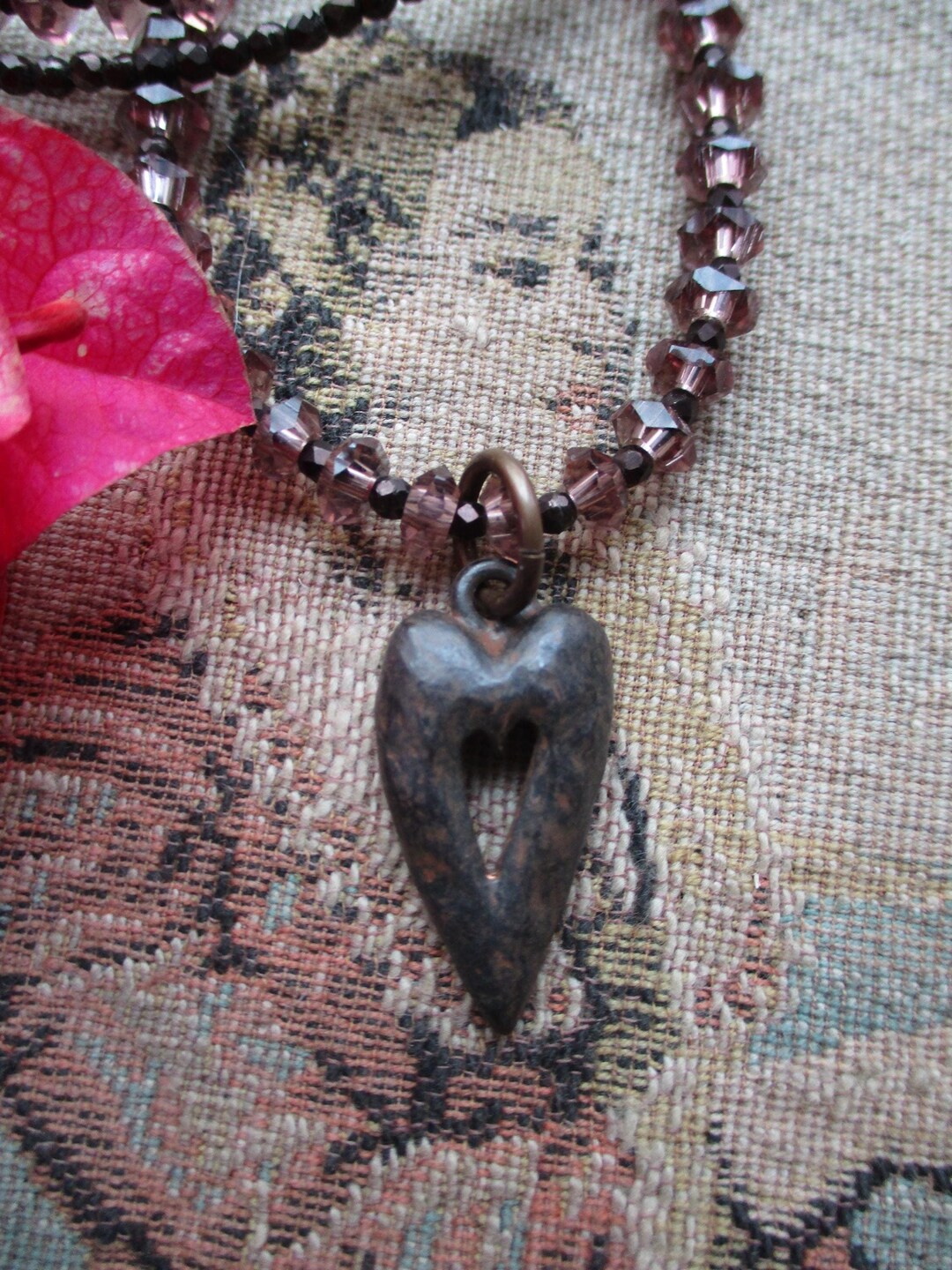A Prim Heart Rustic Heart Sacred Heart Medal Sparkly Spring Necklace - Etsy