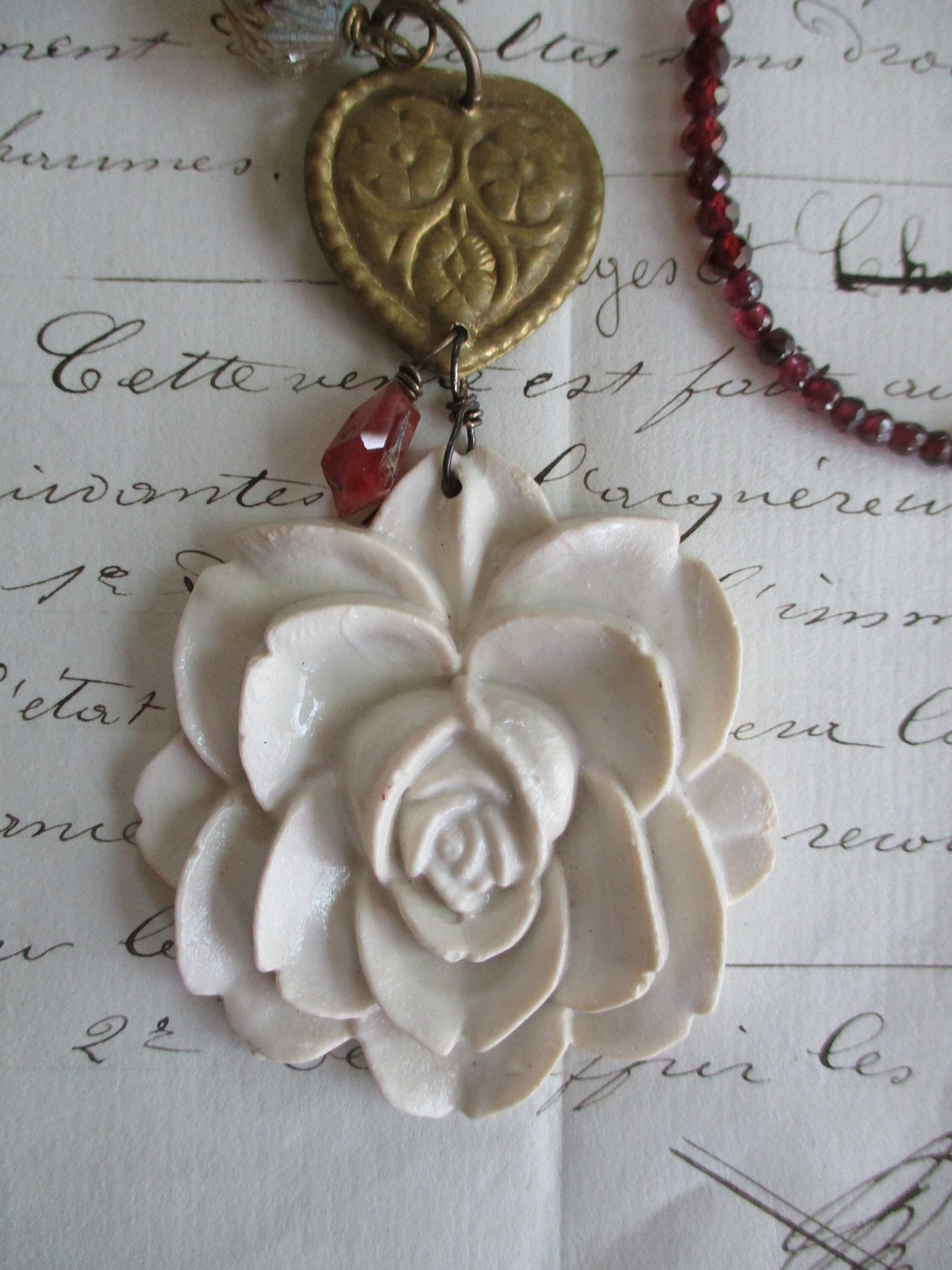 Wild Rose Garnet Gemstone Antique Flower Tribal Bead Spring Necklace - Etsy