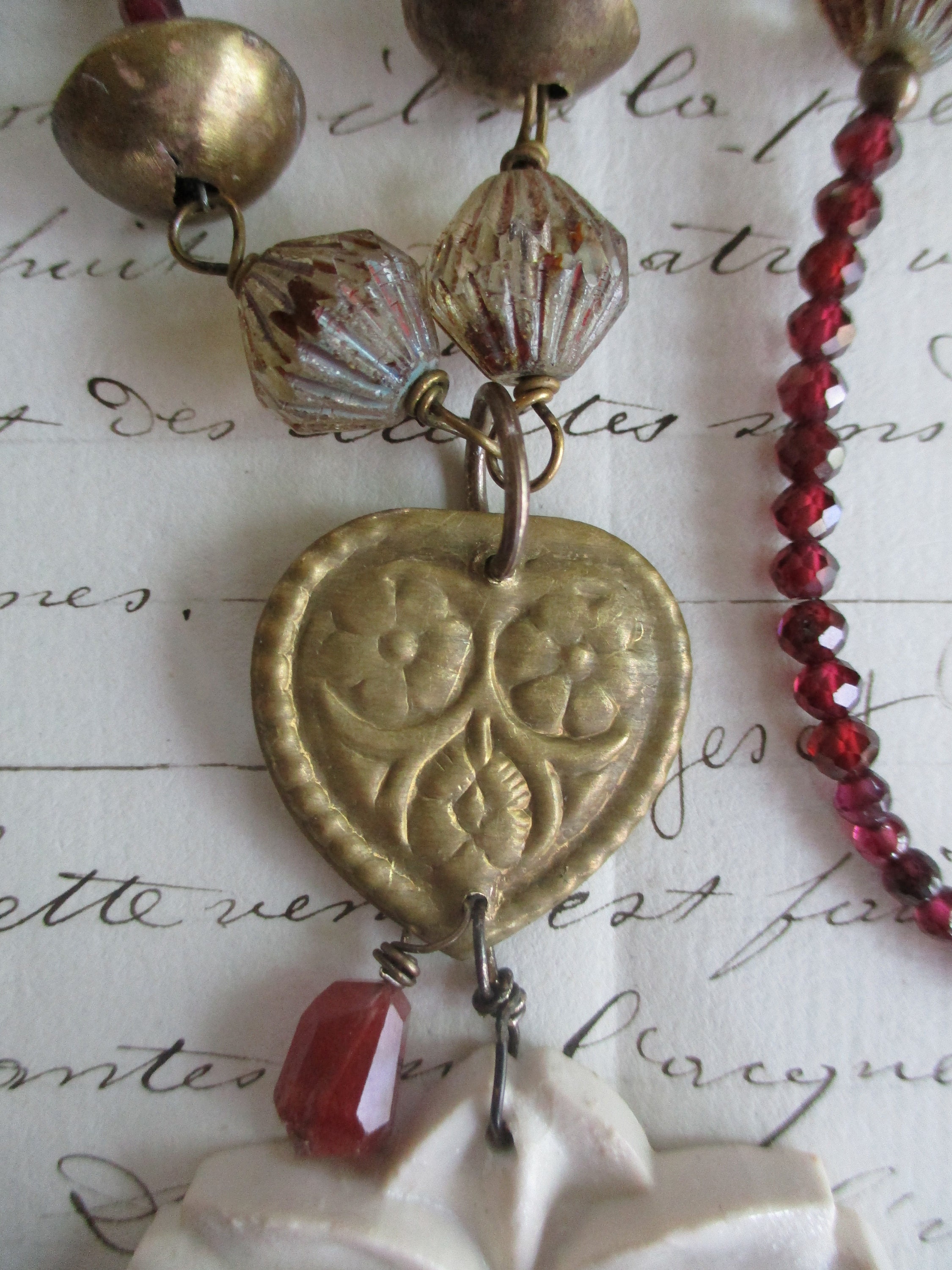 Wild Rose Garnet Gemstone Antique Flower Tribal Bead Spring Necklace - Etsy