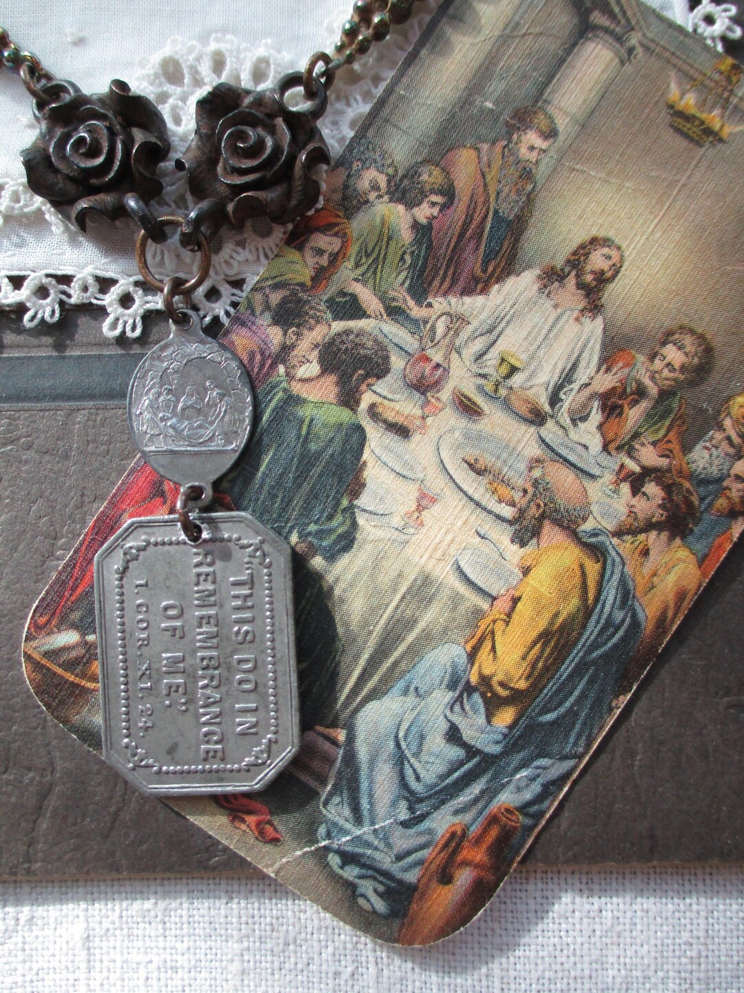 Last Supper ~ Religious Medals Church Token Tribal Brass Beaded Easter ...