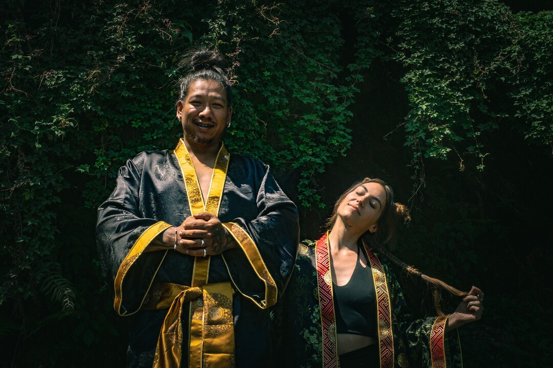 Black Silk Robe Japanese Kimono, Wide Sleeve Gown Boho Long Kimono Robe ...