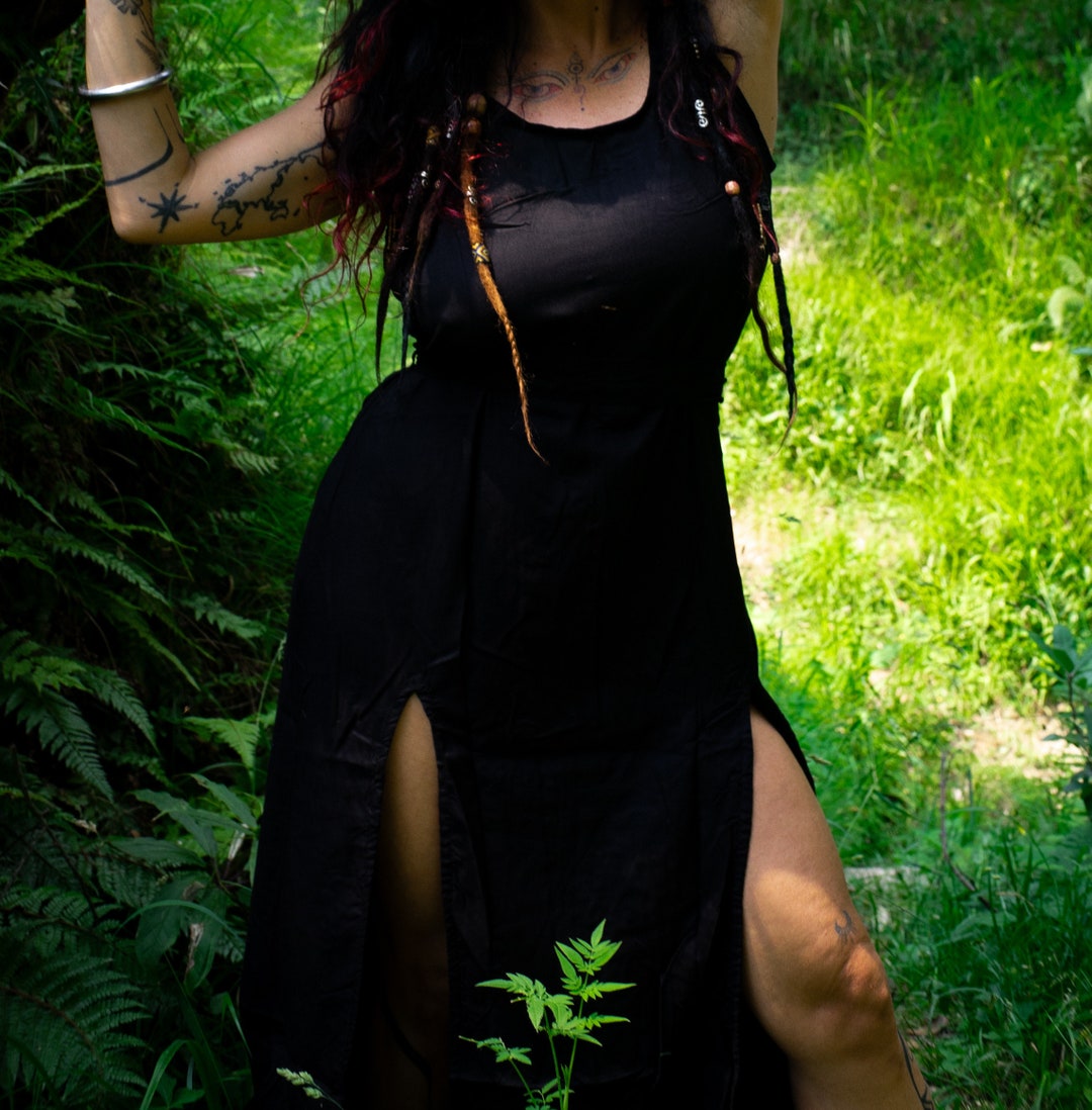 Double Leg Slit Dress, Black Dress, Slit Summer Dress, Boho Maxi Slit ...
