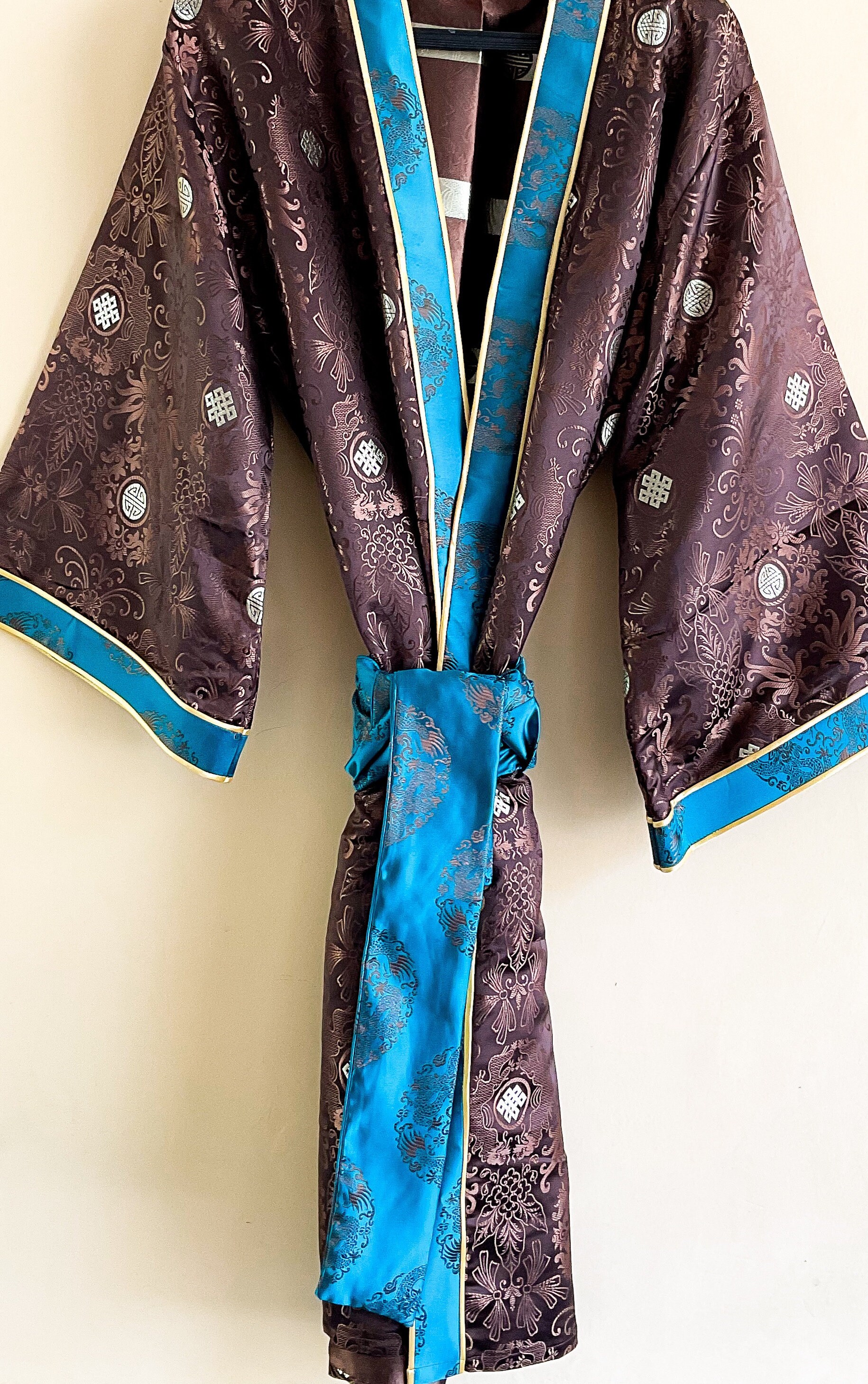 Japanese Silk Kimono Robe, Haori Samurai Jacket, Plus Size Robe, Wide ...