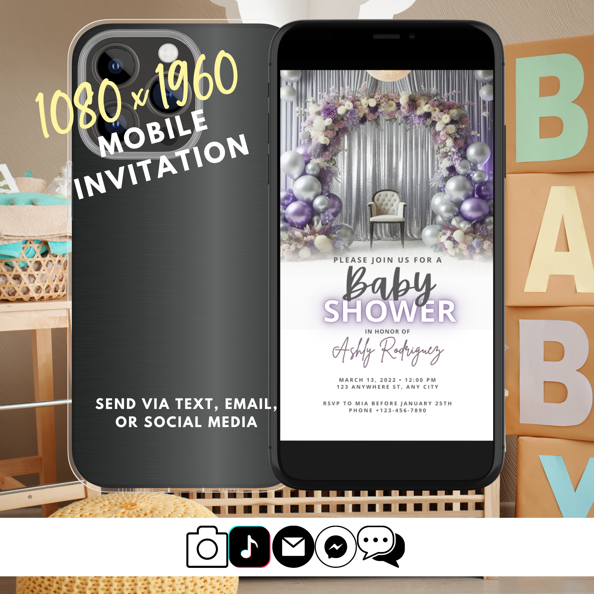 Custom Digital Baby Shower Invitations Editable & Instant Download ...