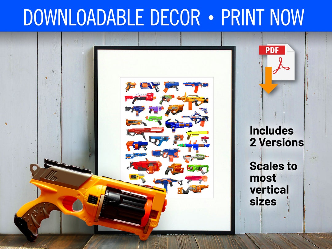 Nerf Party Wall Art for Nerf Gun Fans, Printable Decor for Boys Room ...