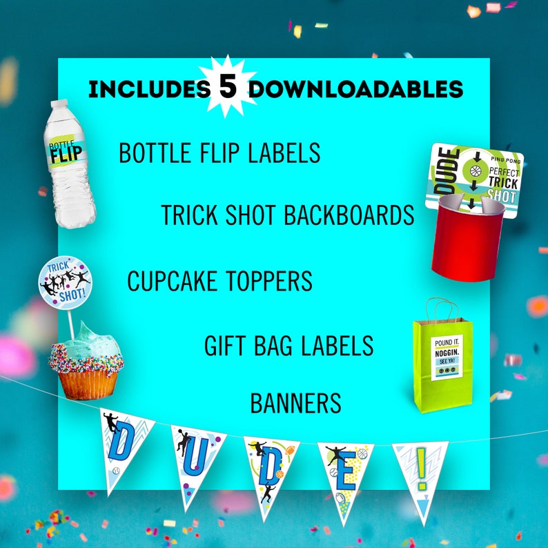 Dude Birthday Perfect Party Kit Bundle! Trick Shot Game, Bottle Flip ...