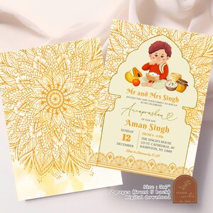 Yellow Annaprashan Baby Boy Invitation, Nepali Rice Feeding Ceremony ...