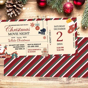 Christmas Movie Night Ticket Invitation, Winter Santa Outdoor Movie ...