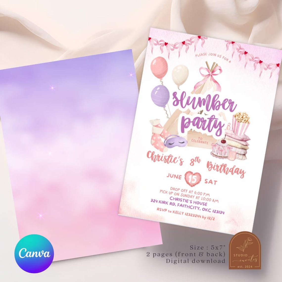 Sleepover Coquette Teepee Birthday Party Invitation, Pink Bow Slumber ...