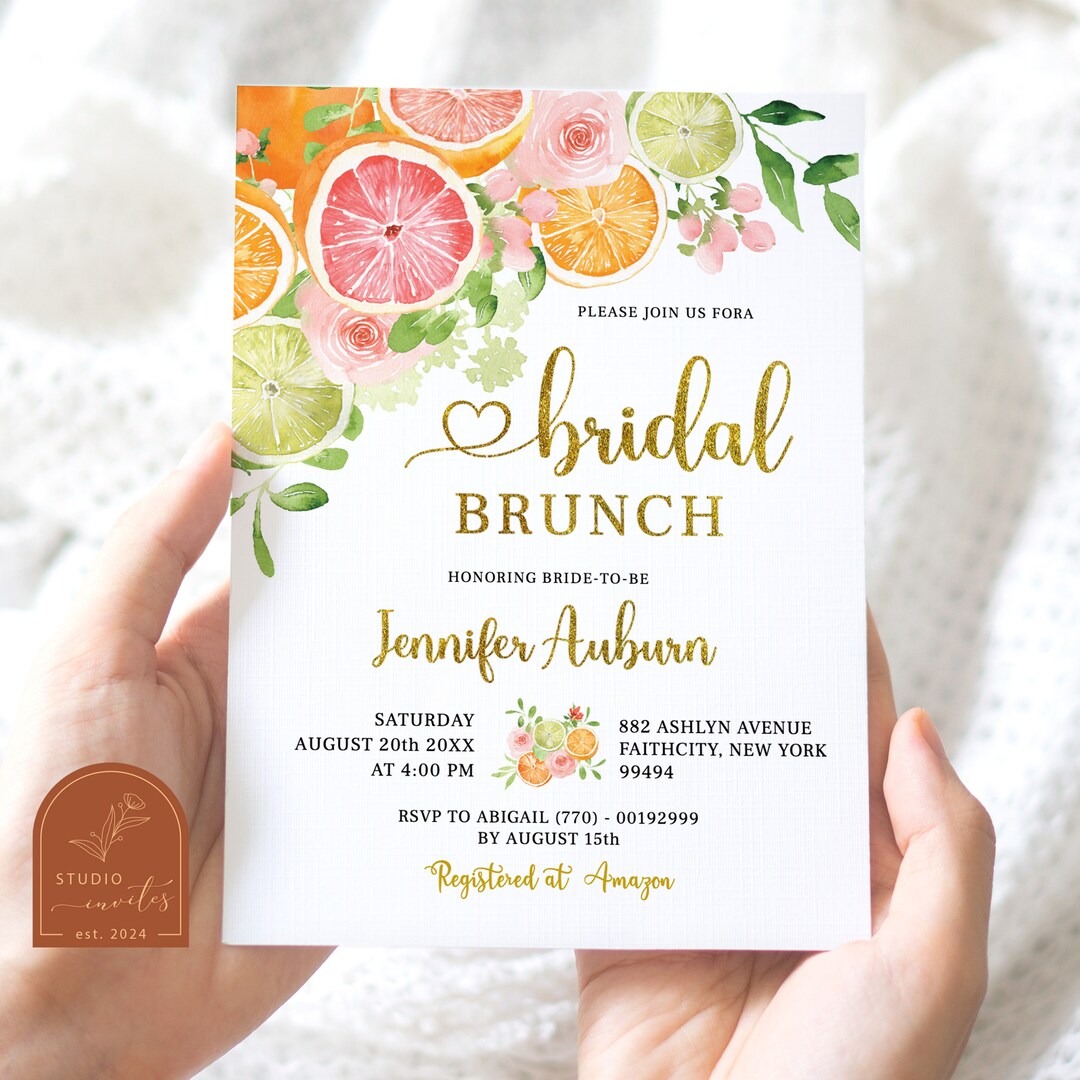 Editable Citrus Fruits Bridal Shower Invitation, Summer Fruit Citrus ...