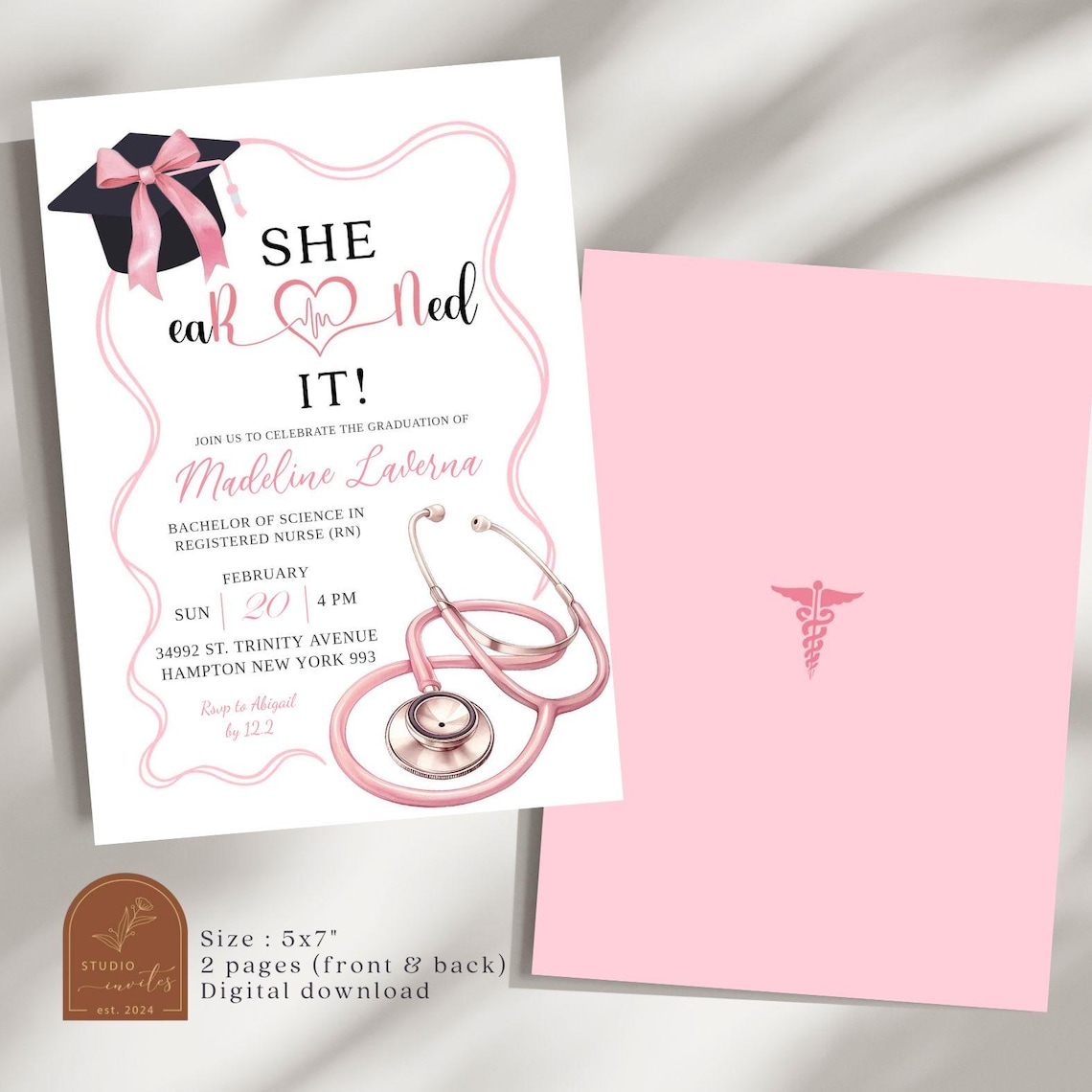 Pink Bow Nurse Graduation Party Invite, Coquette Medical Nursing ...