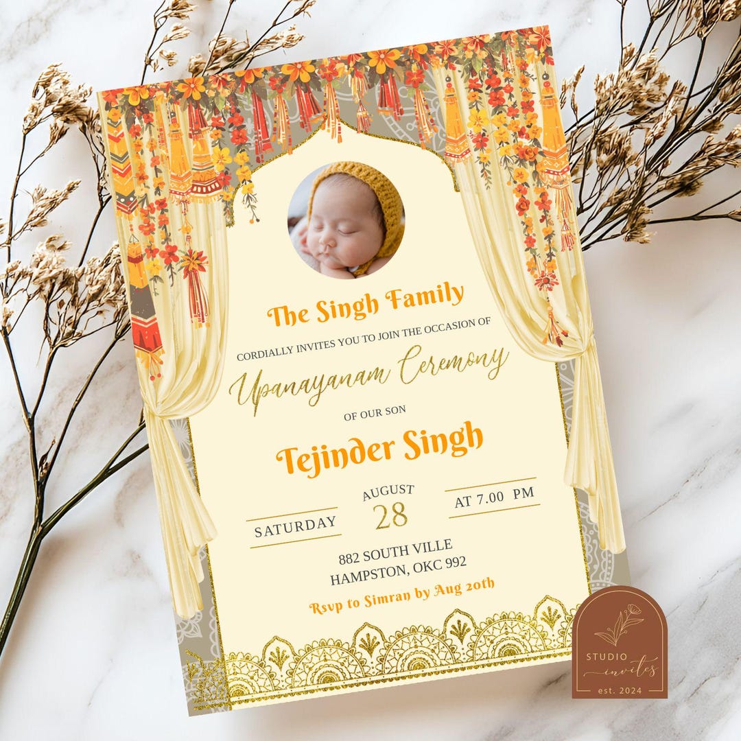 Floral Upanayanam Ceremony Invitation, Indian Boy Janoi Ceremony, Munja ...