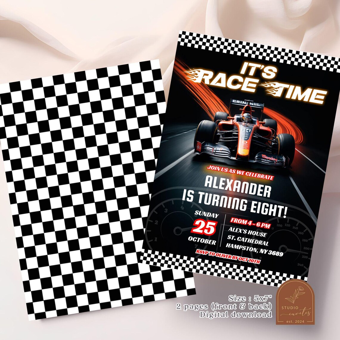 F1 Racing Car Birthday Invitation, Formula One Red Race Car Boy ...