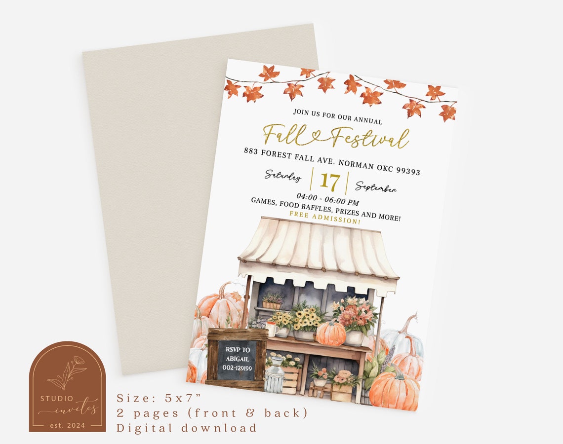 Annual Fall Pumpkin Festival Invitation, Harvest Fall Party Invitation ...