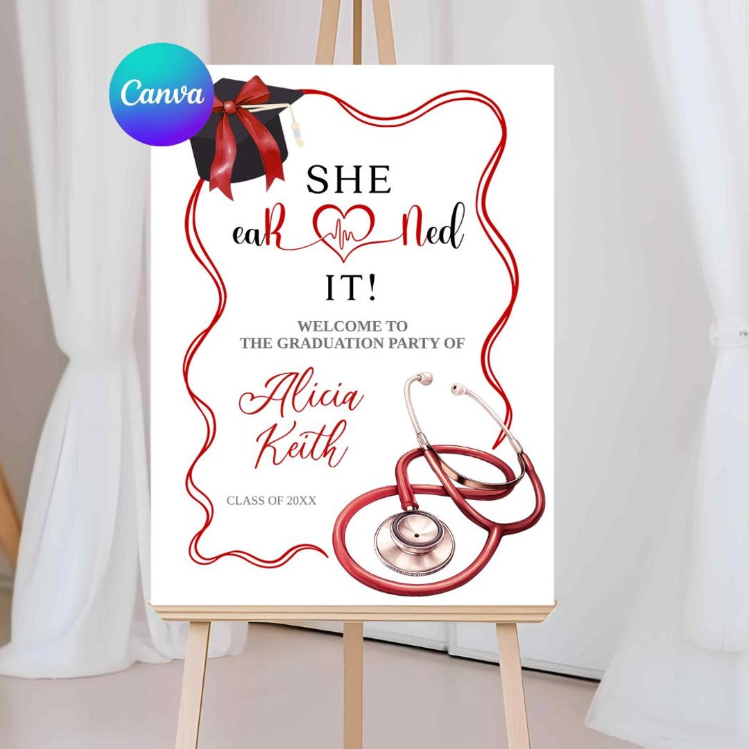 Bright Red Coquette Nurse Graduation Welcome Sign, She Ea-rn-ed It Girl ...