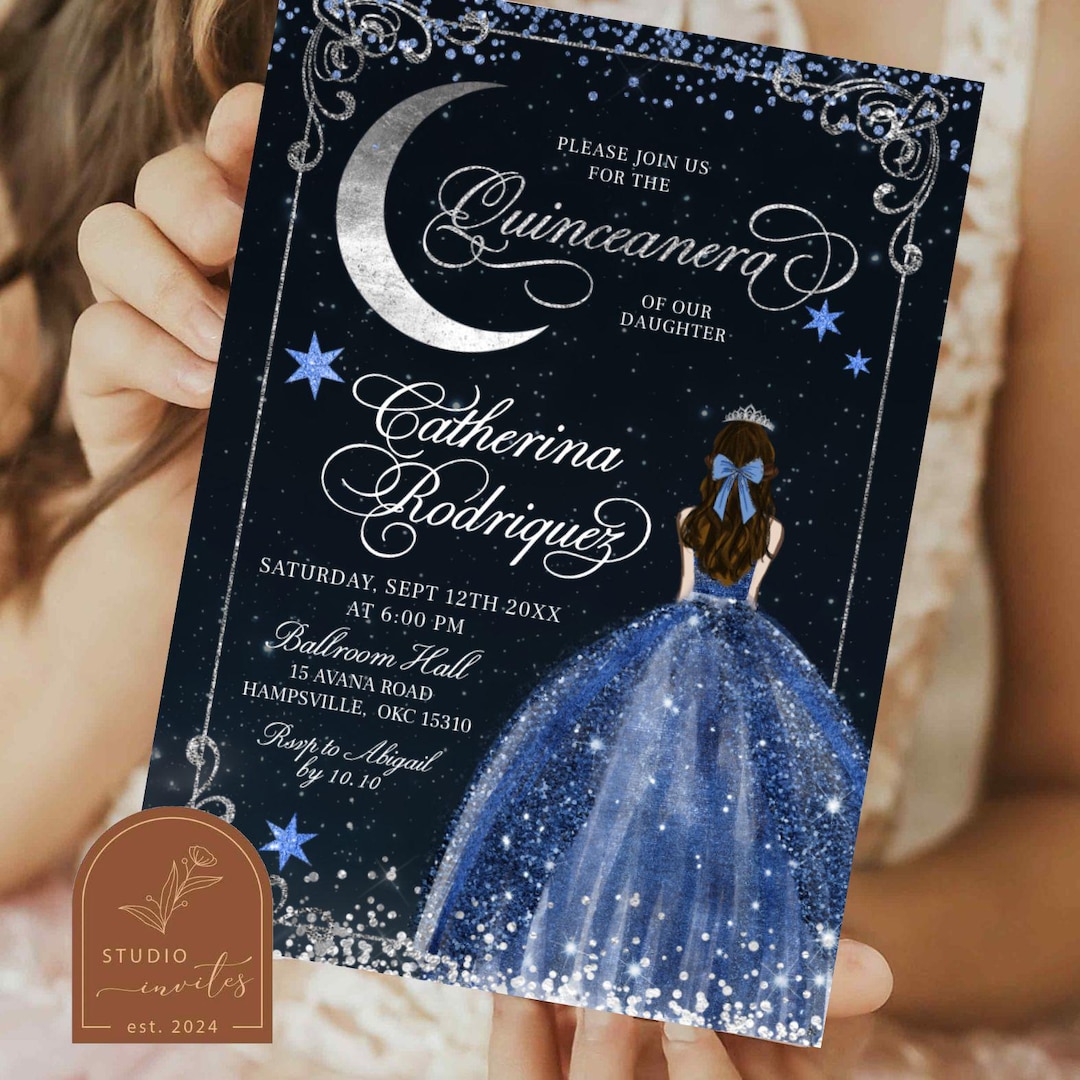 Starry Night Silver Blue Quinceañera Invite, A Night Under the Stars ...