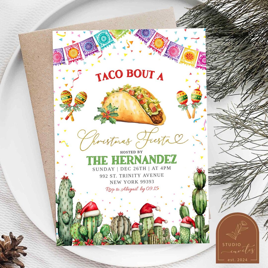 Taco Bout Christmas Fiesta Posada Party, Santa Cactus Mexican Christmas ...