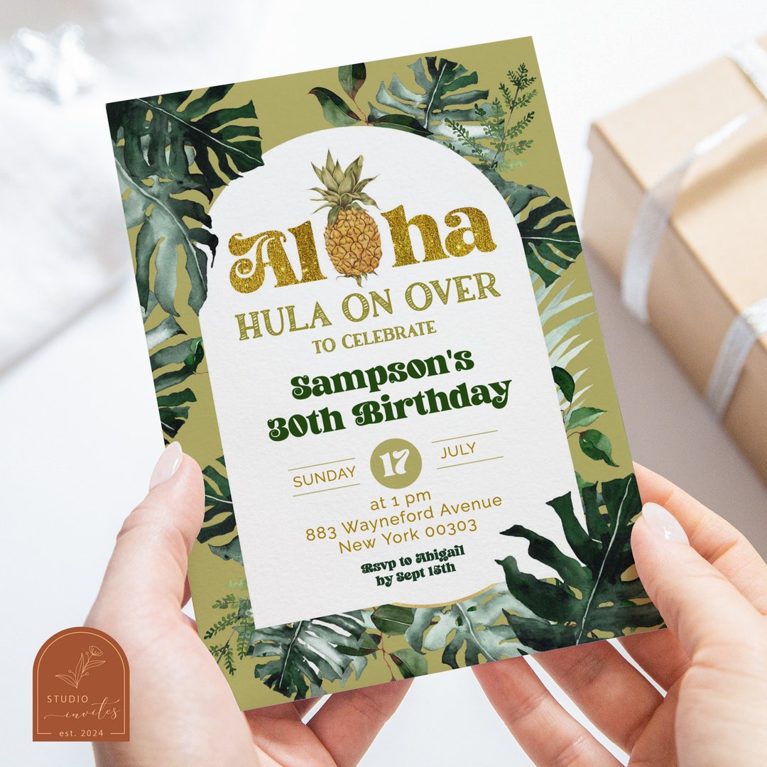 Editable Aloha Pineapple Birthday Party Invitation, Hula on Over ...
