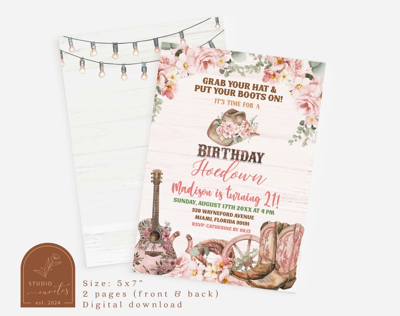 Modern Hoedown Birthday Party Invitation, Rustic Western Cowgirl Any ...