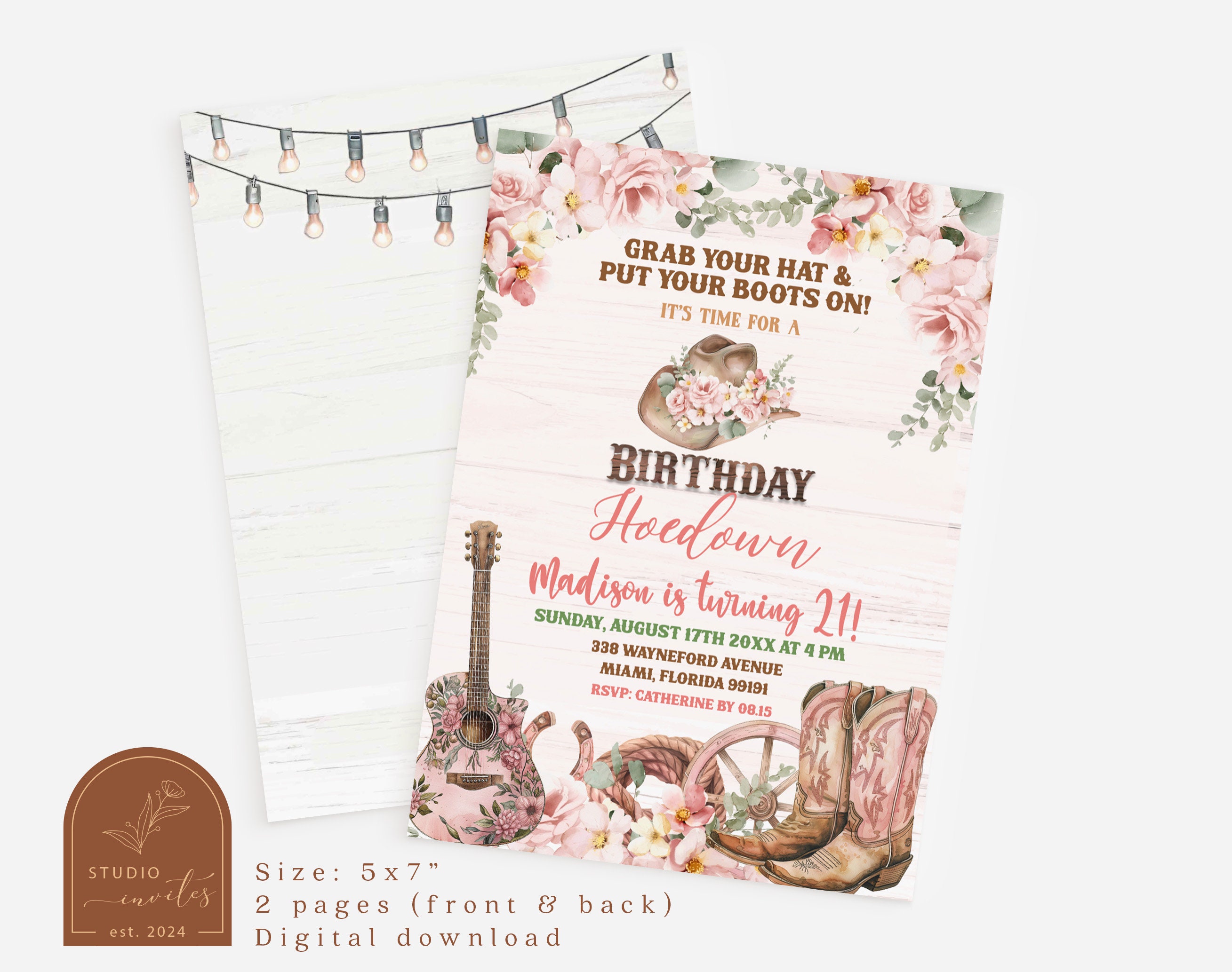 Modern Hoedown Birthday Party Invitation, Rustic Western Cowgirl Any ...