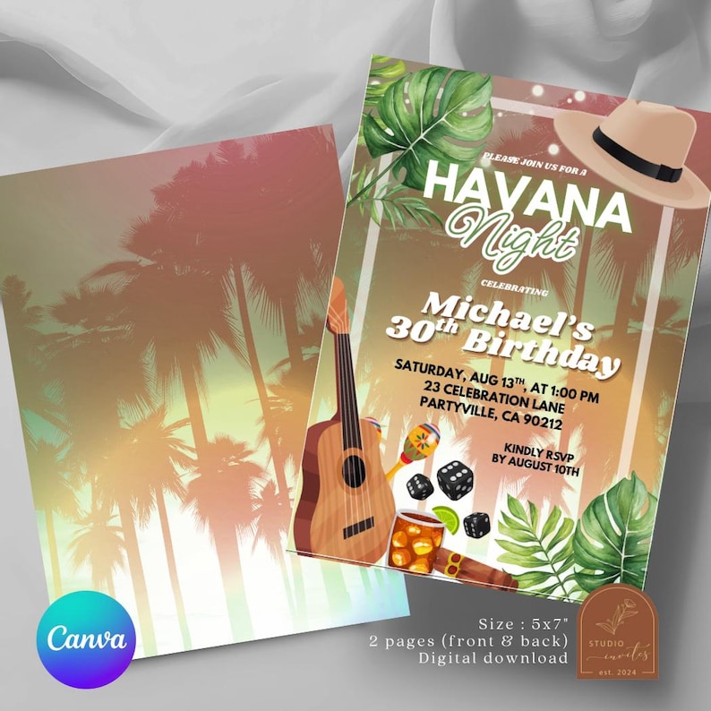 Cuba Havana Night Man Birthday Invitation, Summer Havana Night ...