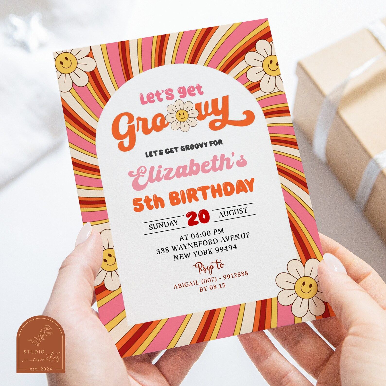 Editable Retro Let's Get Groovy Birthday Party Invitation, Daisy Fun ...
