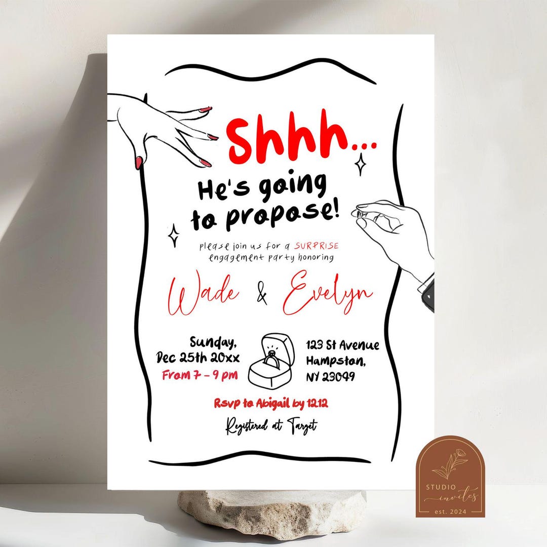 Handdrawn Doodle Surprise Proposal Party Invitation, Modern She Said ...