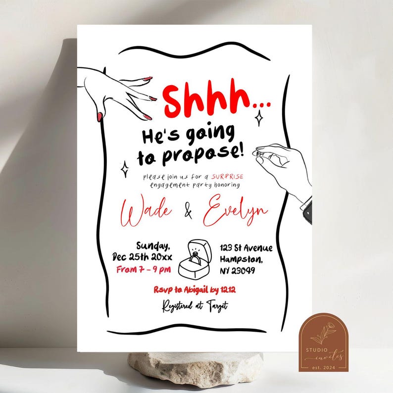 Handdrawn Doodle Surprise Proposal Party Invitation, Modern She Said ...