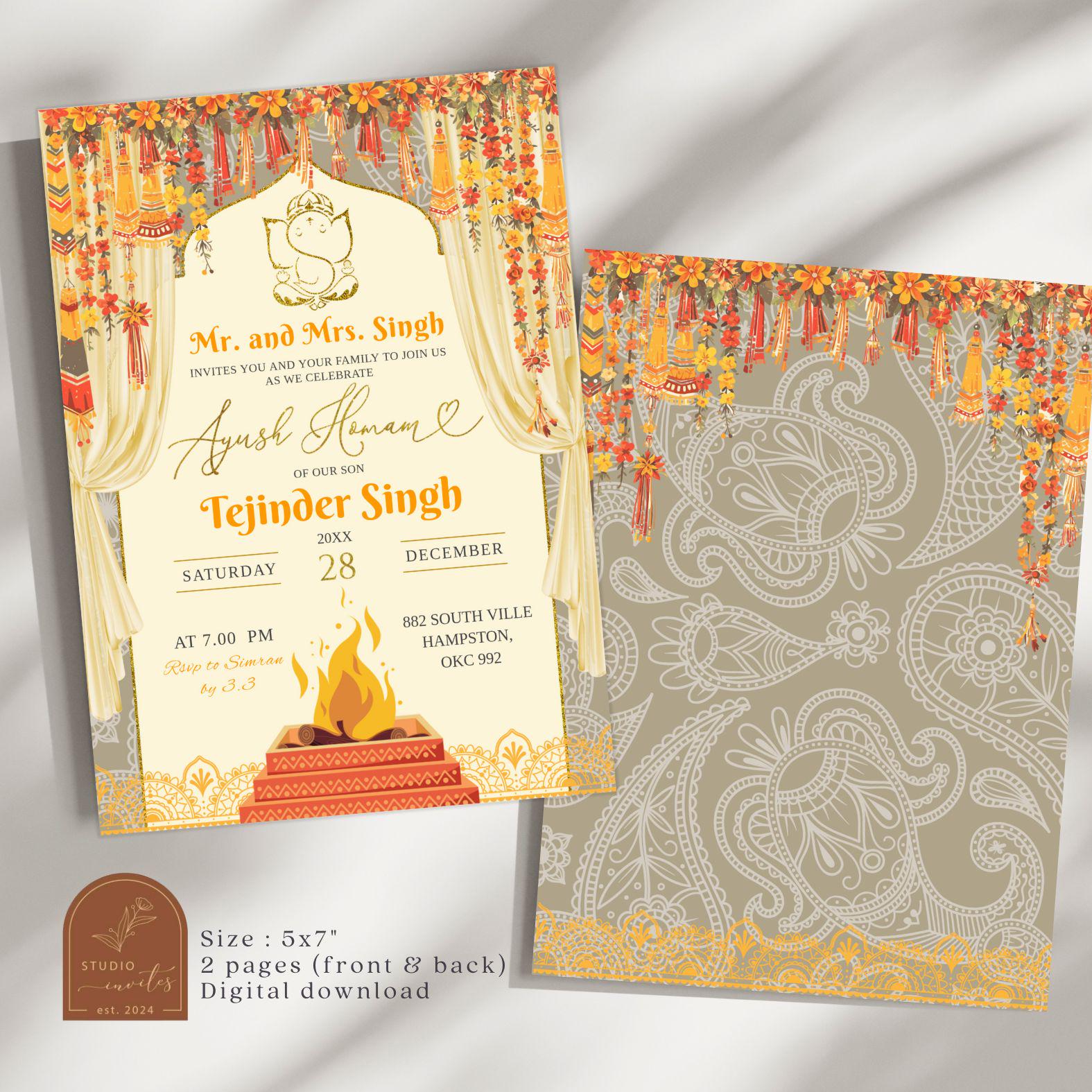 India Ayush Homam Baby Boy Invitation, Satyanarayana Pooja Invite ...