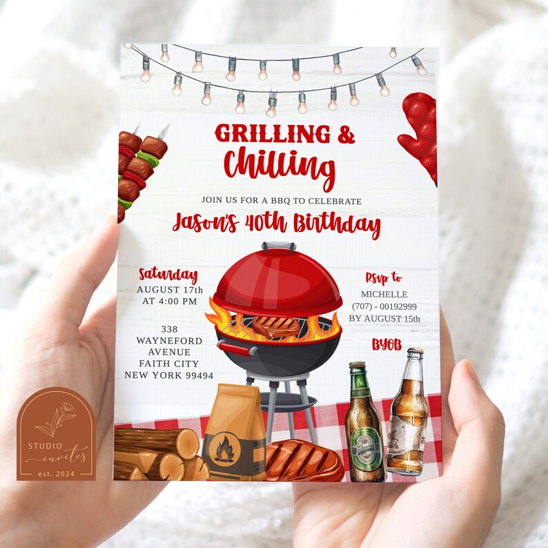 Modern Backyard Barbecue Birthday Invitation, Chilling and Grilling ...