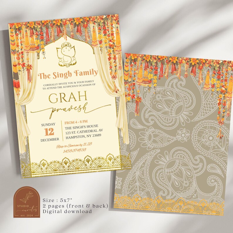 Griha Pravesh Invitation, Indian Vastu Puja Housewarming Invite, Grah ...