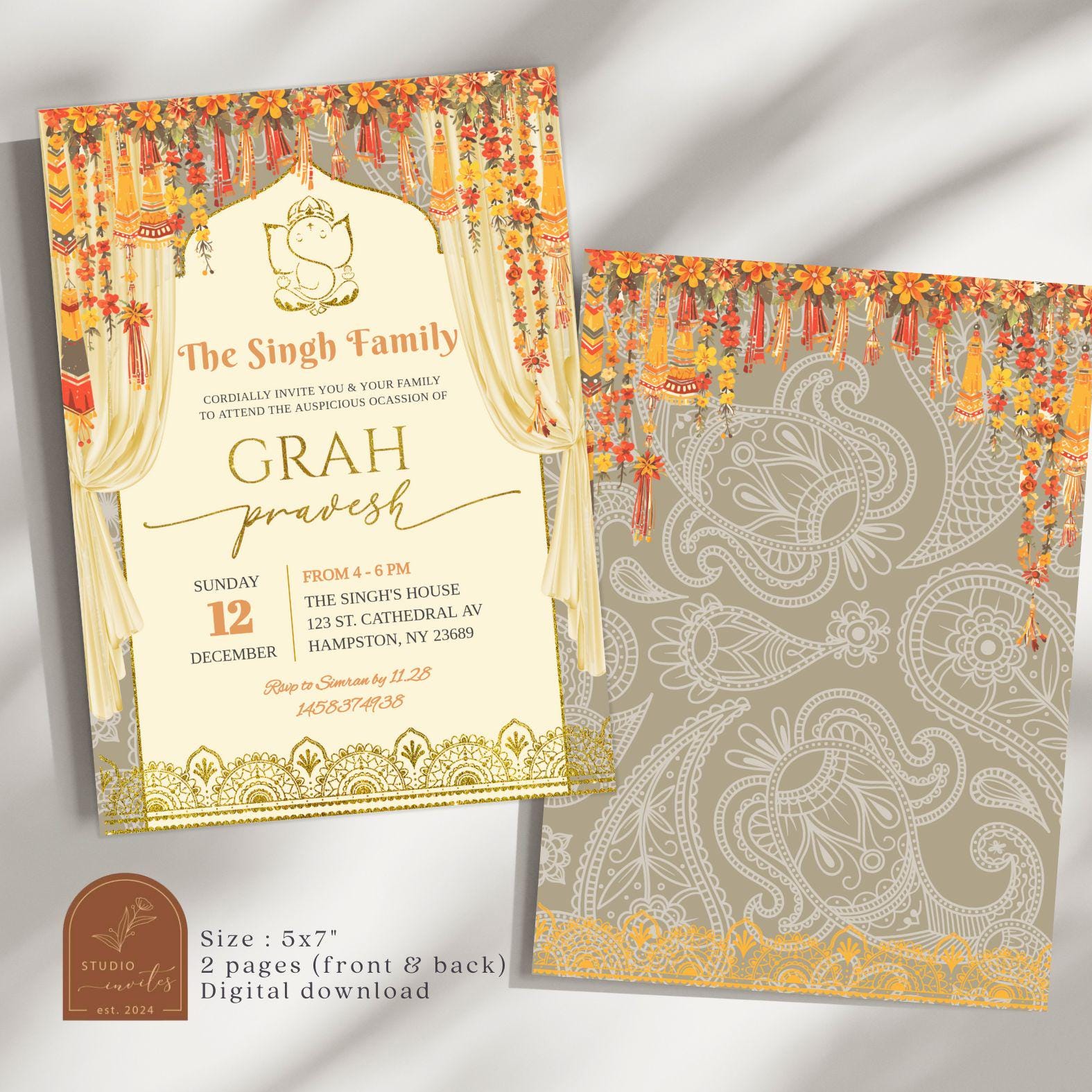 Griha Pravesh Invitation, Indian Vastu Puja Housewarming Invite, Grah ...