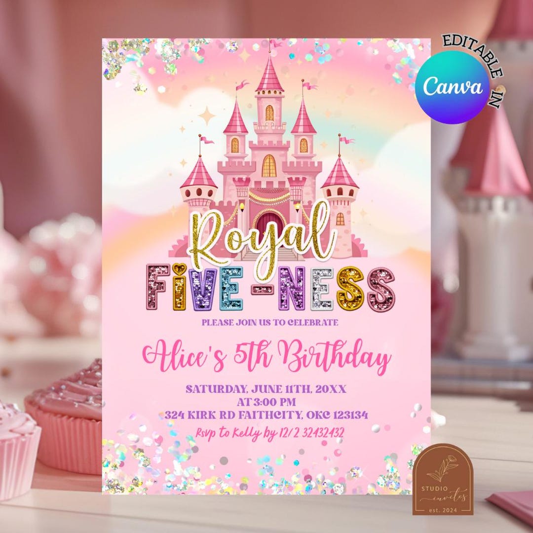 Glitter Sequin Royal Fiveness Birthday Invitation, Magical Rainbow Girl ...