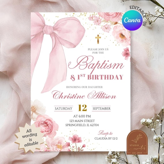 Pink Baptism Invitations